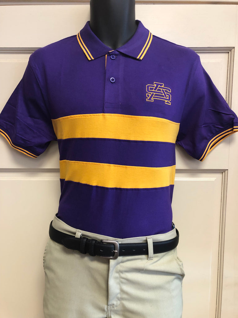 Fanwear: Purple and Gold Chest Stripe Polo